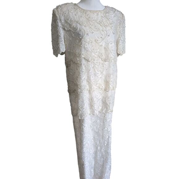 Scala | Dresses | Vtg Scala White Lace Beaded Long Evening Gown Wedding ...